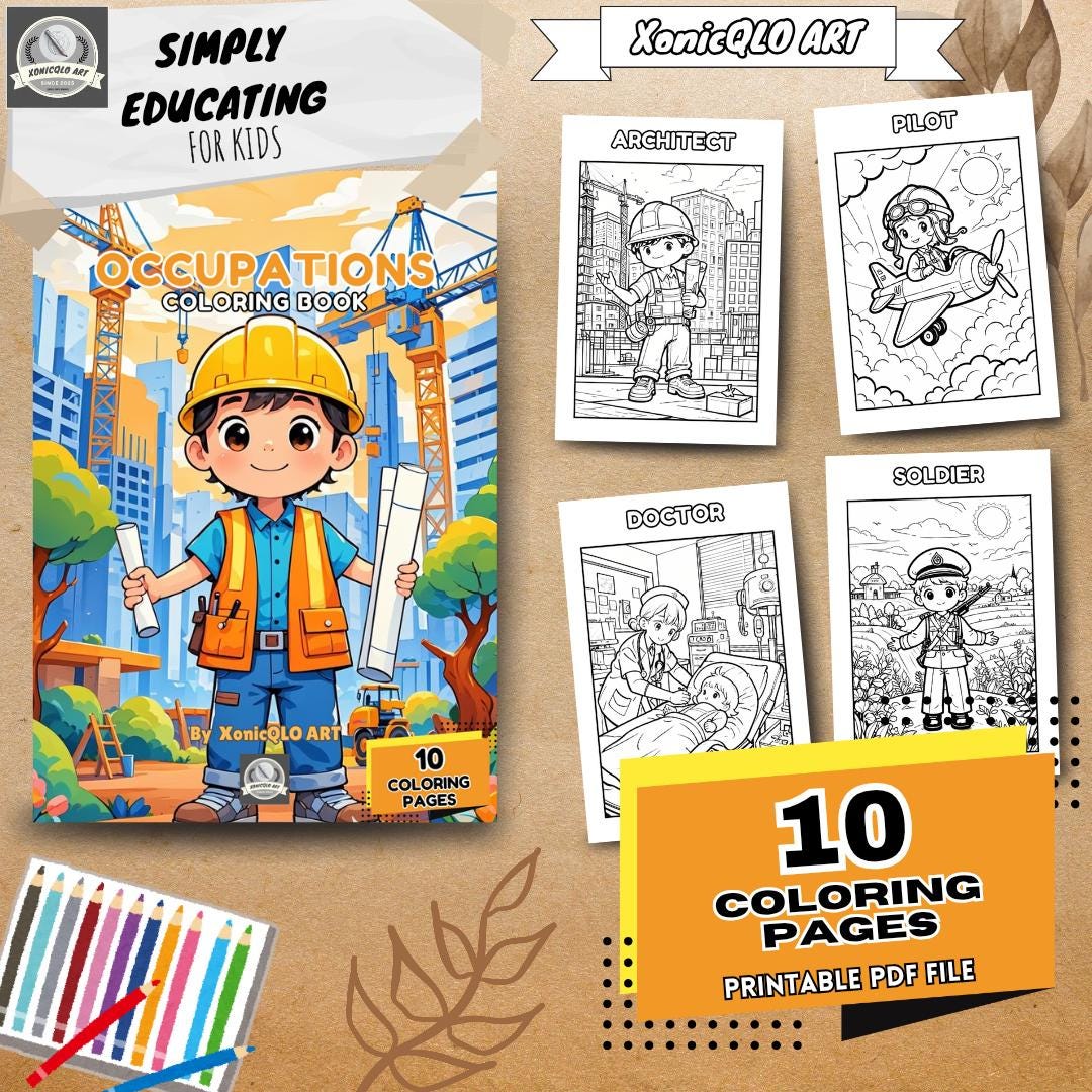 OCCUPATIONS Coloring Book for Kids-digital Printable-relaxing Coloring ...
