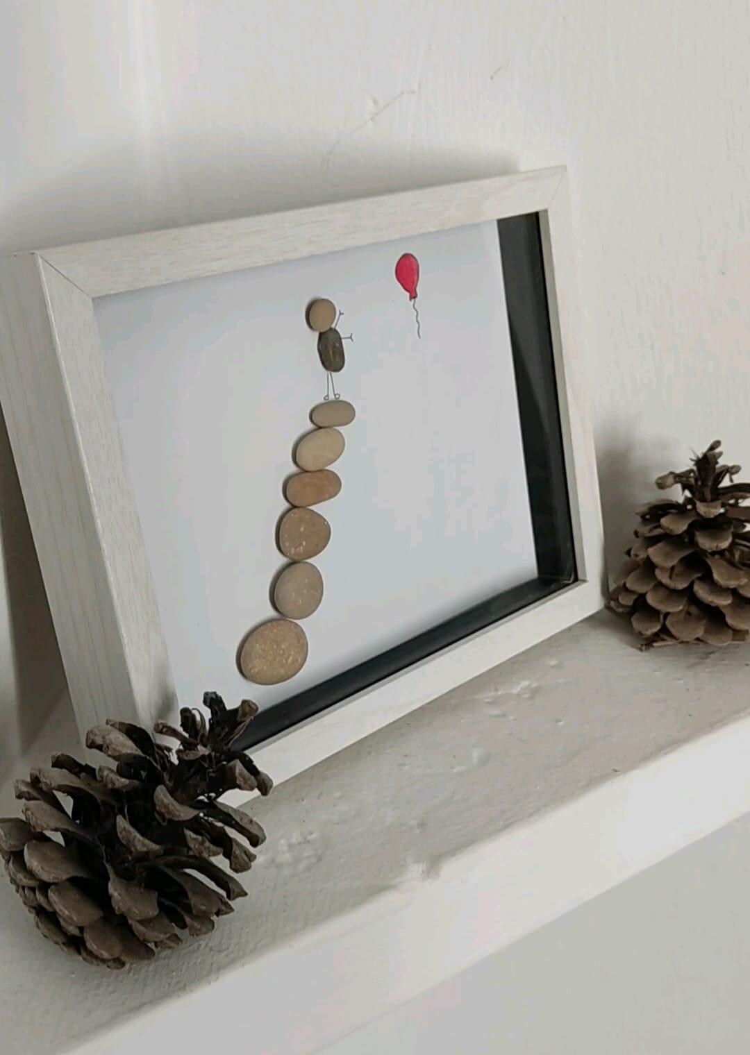 Pebble Art of Child Reaching for Balloon | Whimsical Nursery Wall Decor ...