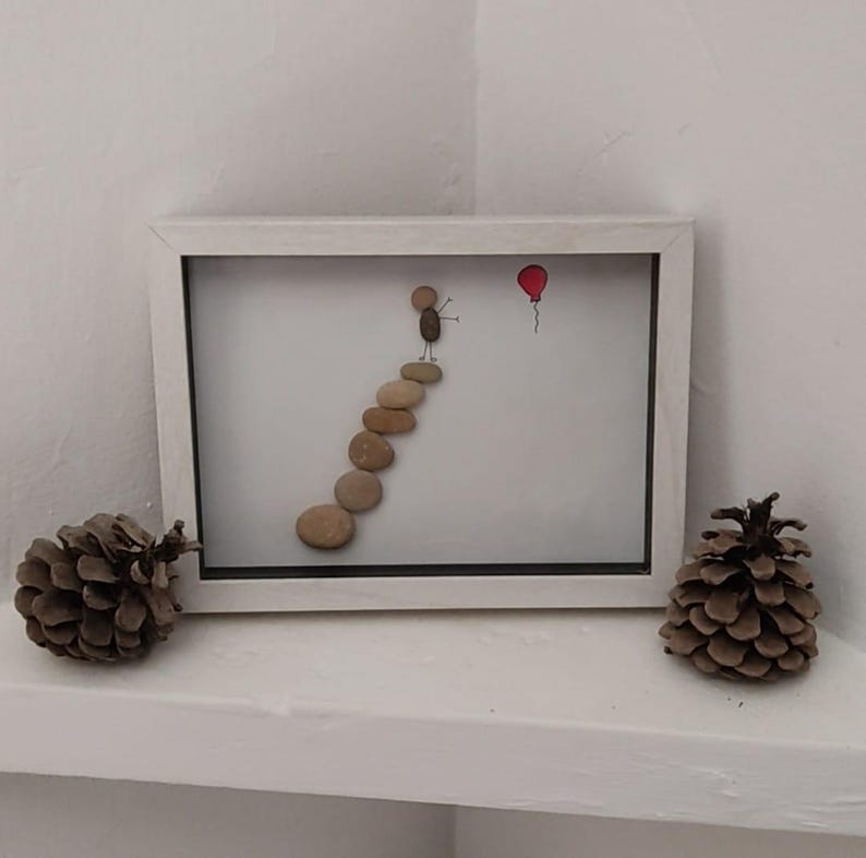 Pebble Art of Child Reaching for Balloon | Whimsical Nursery Wall Decor ...