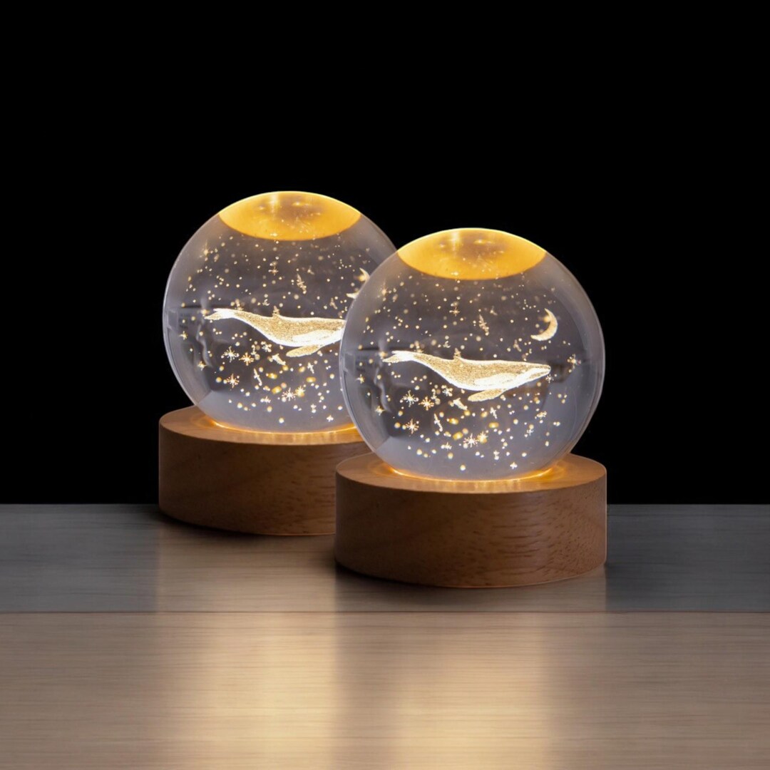Custom Whale Night Light Personalized, Fish Snow Globe Lamp, Moon Star ...