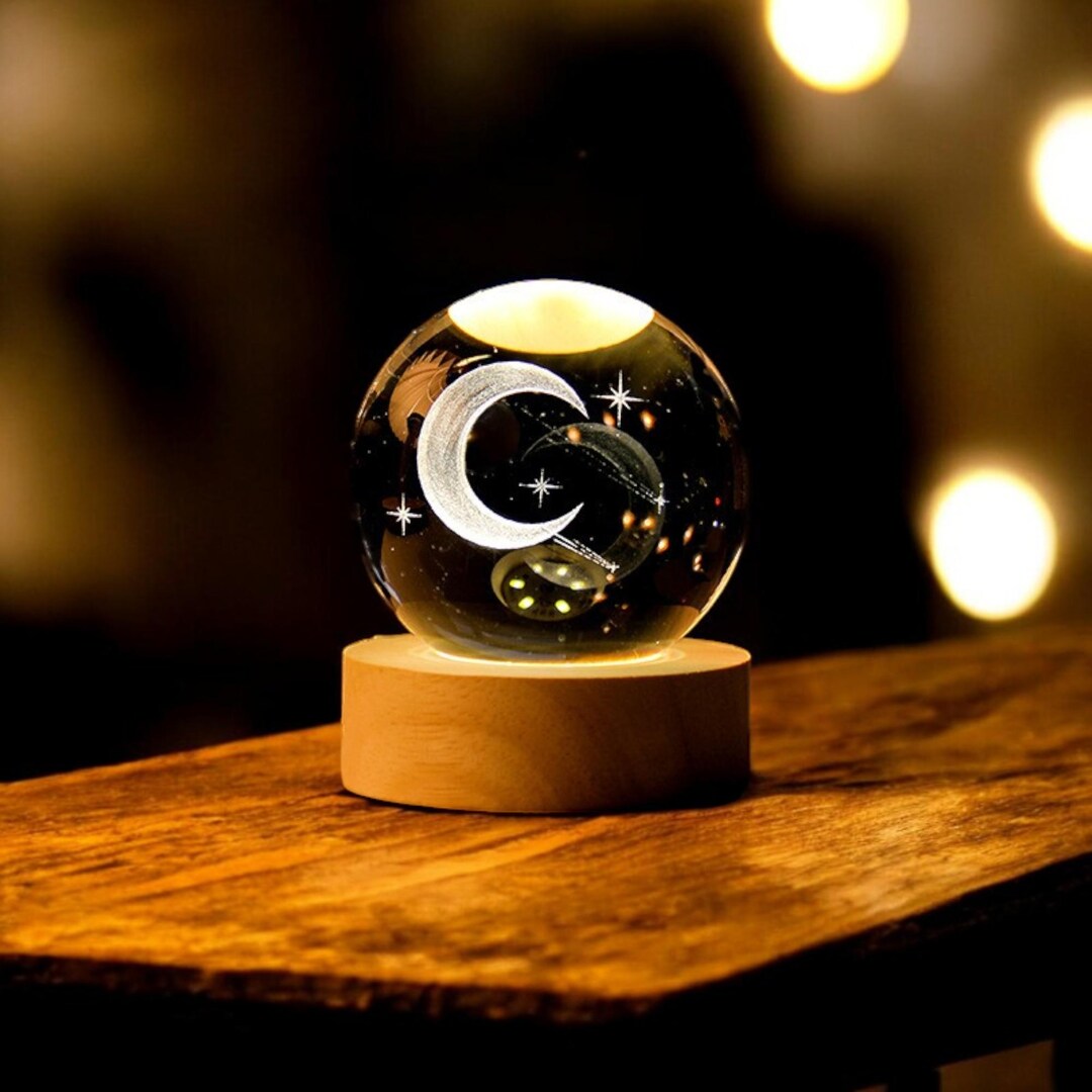 Custom Moon Night Light, Crescent Meteor Lamp, New Moon Snow Globe ...