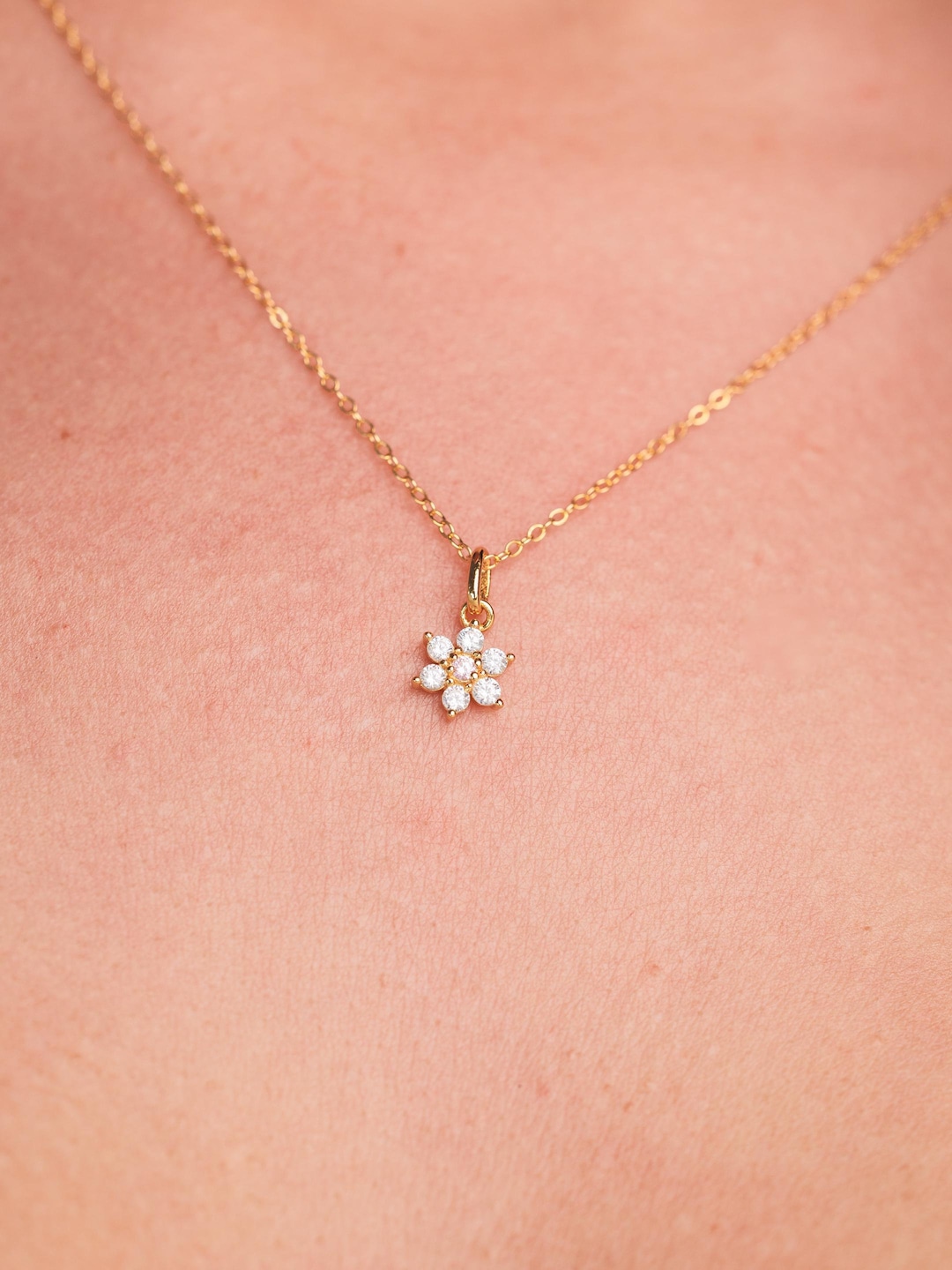 Tiny Flower Pendant Necklace 18k Gold Necklace Sterling Silver Chain ...