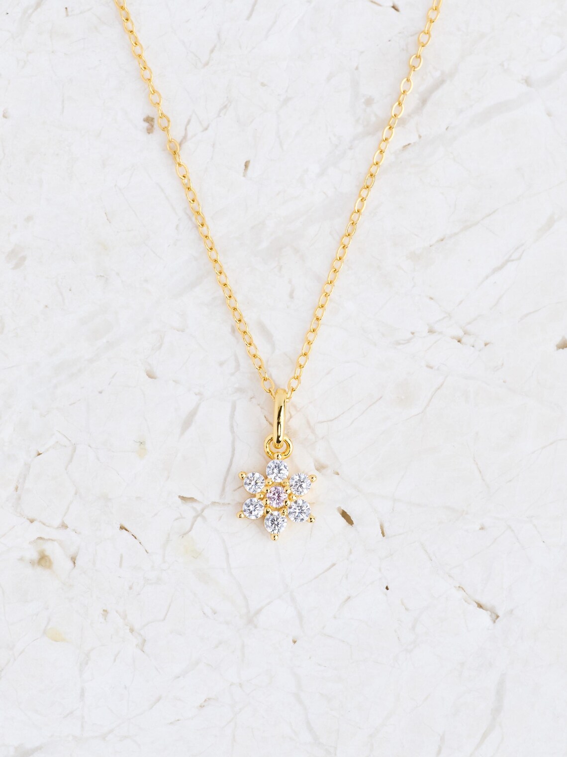 Tiny Flower Pendant Necklace 18k Gold Necklace Sterling Silver Chain ...