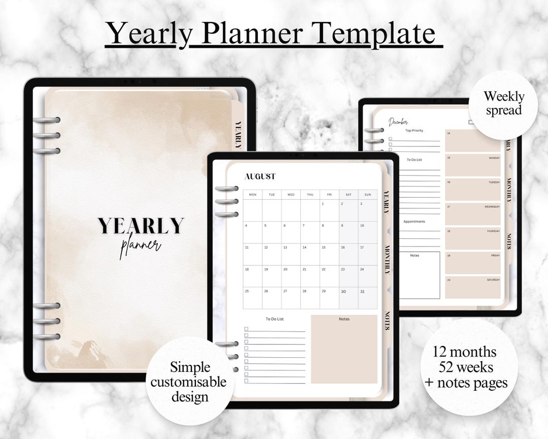 Simple Yearly Planner Template - Etsy