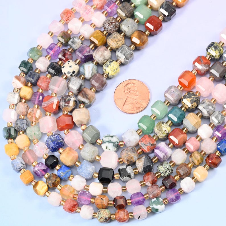Assorted Gemstone Faceted Cube Beads: Size 6mm 8mm, Jewelry Making, 15 ...