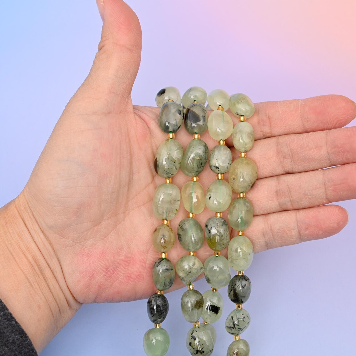 Green Prehnite Oval Beads Size 10-17mm Jewelry Making 15.5 Inch Strand ...