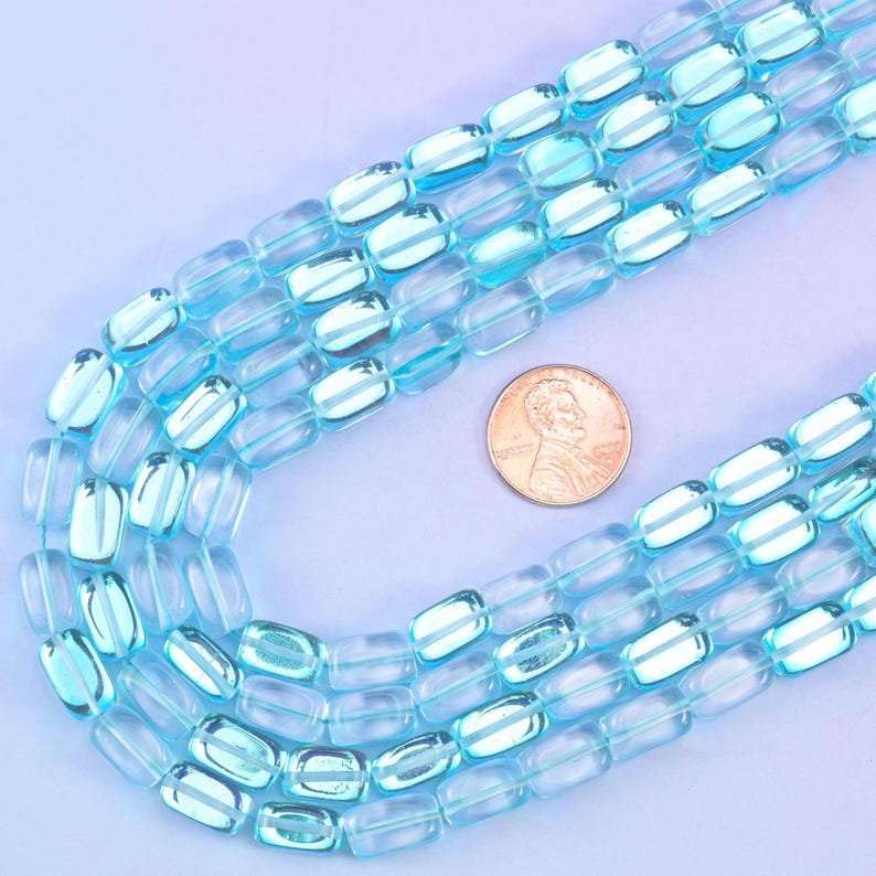 Light Blue Mystic Aura Rectangle Glass Beads: Iridescent Jewelry Making ...