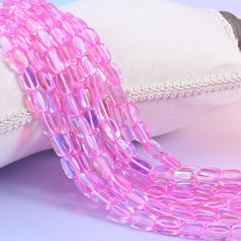 Pink Mystic Aura Rectangle Glass Beads: Iridescent Jewelry Making ...