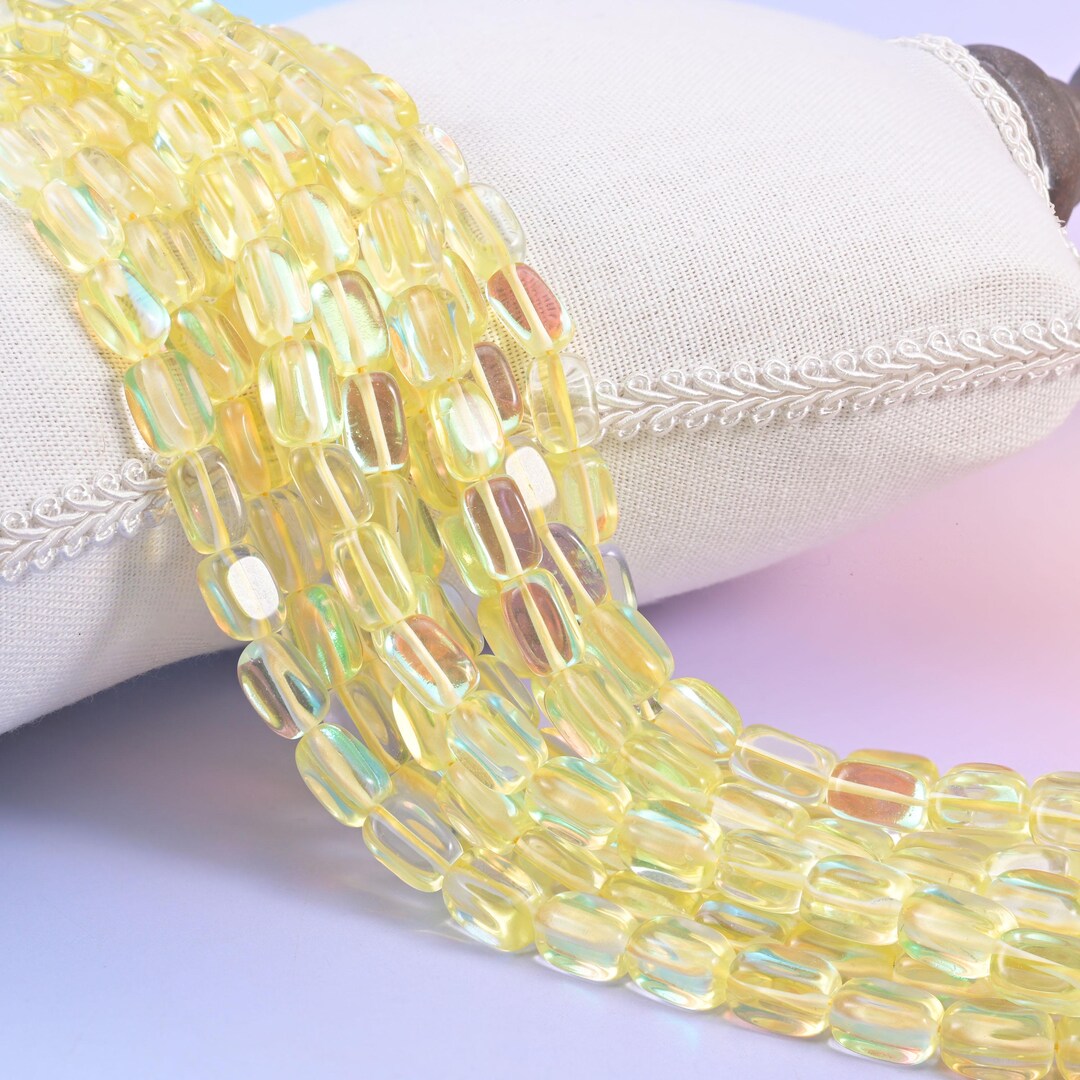 Yellow Mystic Aura Rectangle Glass Beads: Iridescent Jewelry Making ...