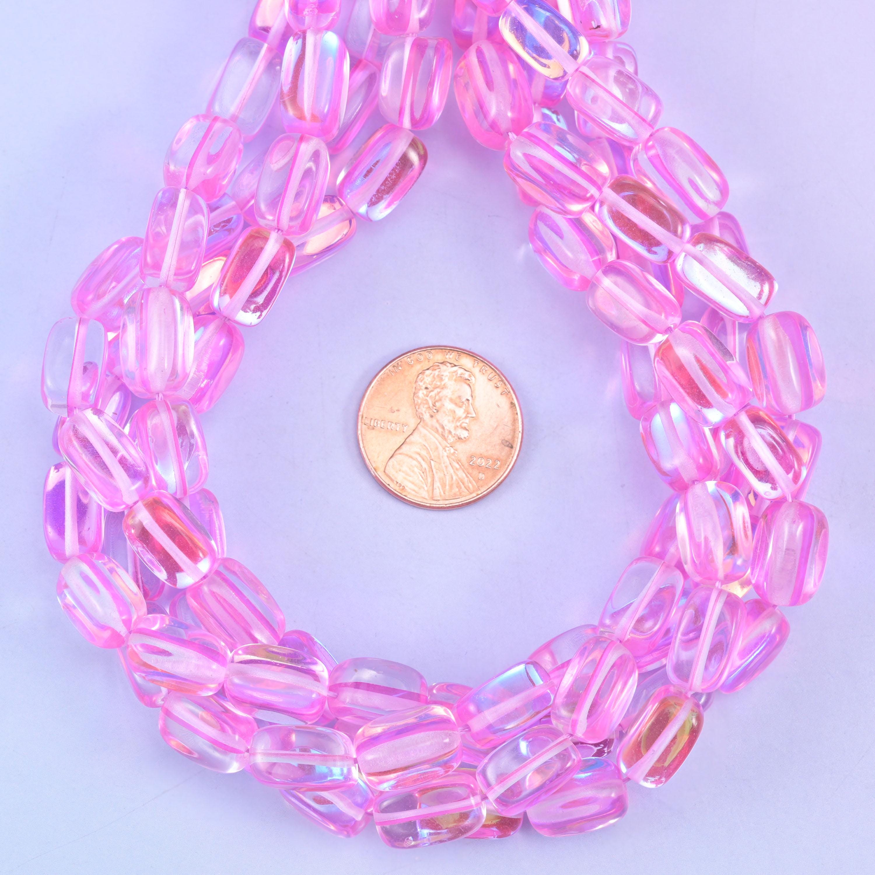 Pink Mystic Aura Rectangle Glass Beads: Iridescent Jewelry Making ...