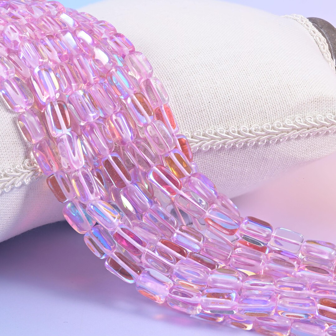 Light Purple Mystic Aura Rectangle Glass Beads: Iridescent Jewelry ...