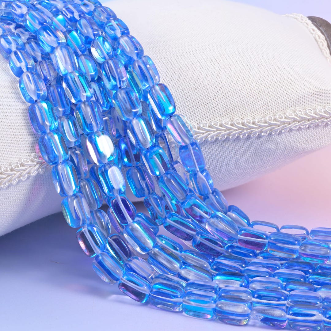 Blue Mystic Aura Rectangle Glass Beads: Iridescent Jewelry Making ...
