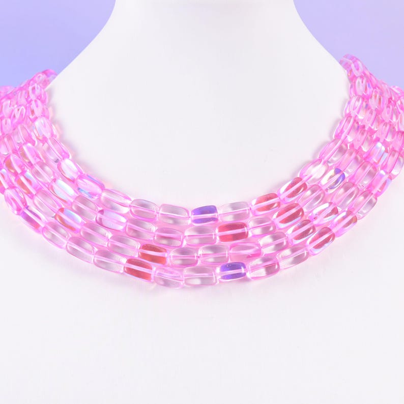 Pink Mystic Aura Rectangle Glass Beads: Iridescent Jewelry Making ...
