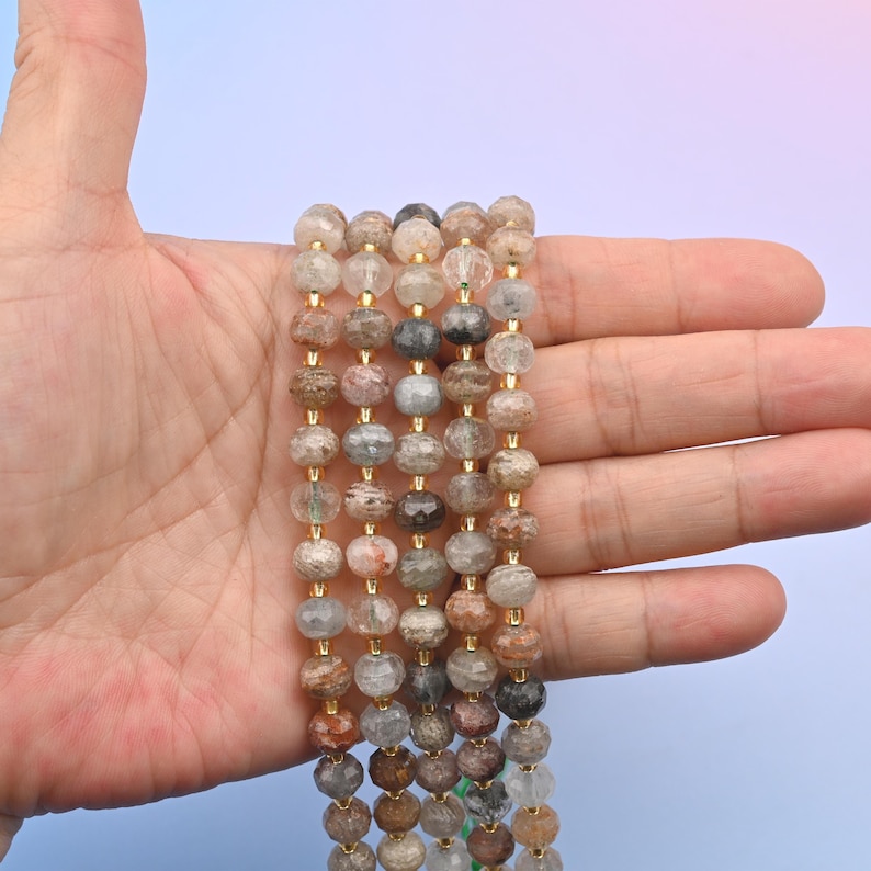 Thousand Layer Phantom Quartz Faceted Rondelle Beads Size 6x8mm Jewelry ...