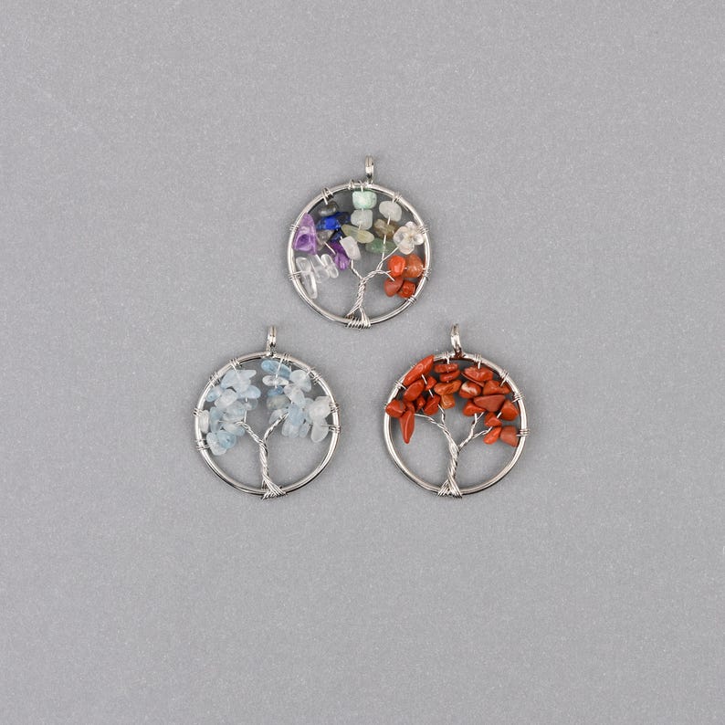 Gemstone Tree of Life Pendant: Wire Wrapped Crystal Quartz Charm - Etsy