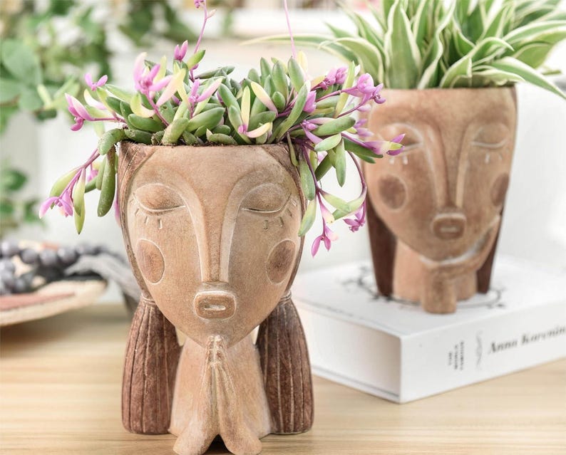 Hand-painted Face Planter: Unique Resin Succulent Pot With Drainage - Etsy