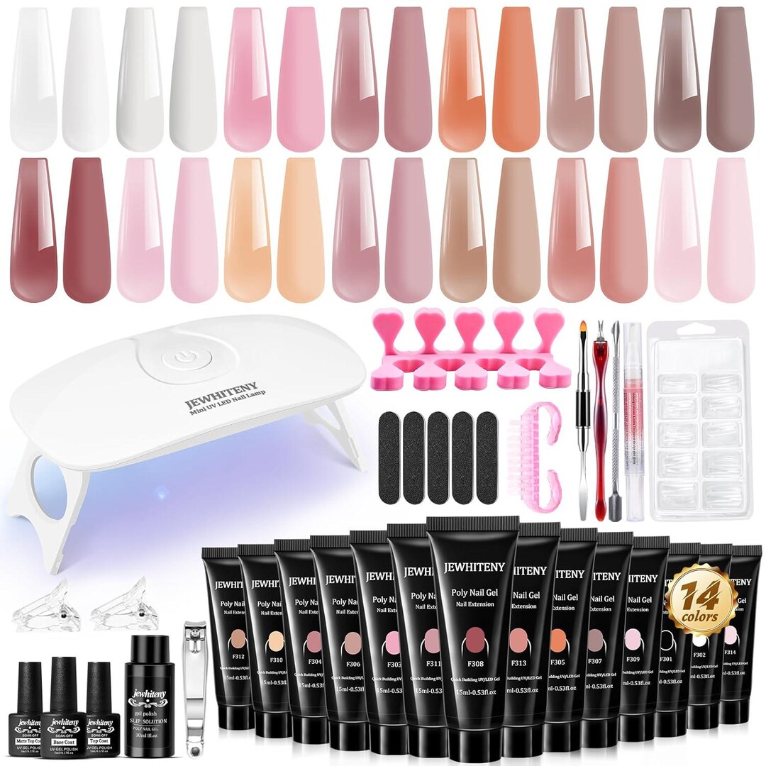Poly Extension Gel Nail Kit: 14 Colors, Mini Lamp, Nail Art Design - Etsy