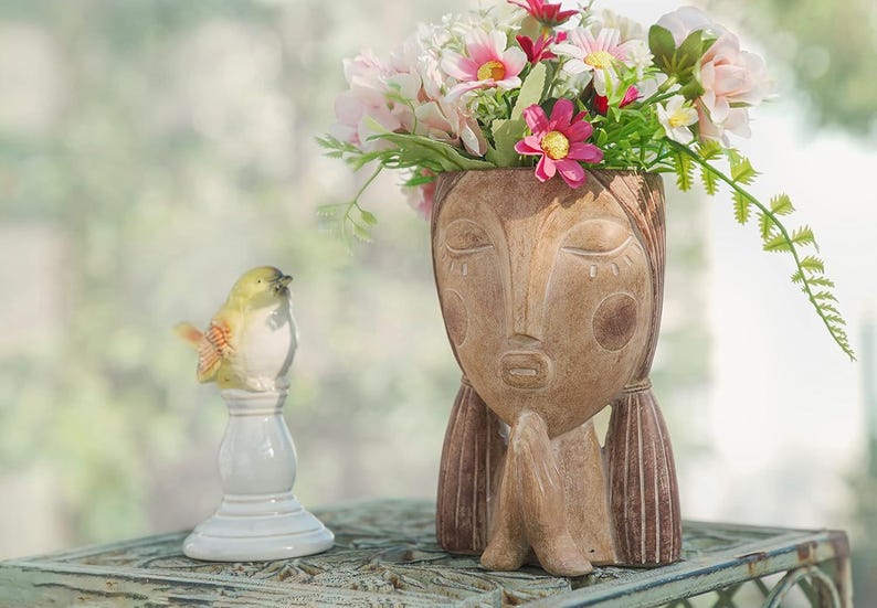Hand-painted Face Planter: Unique Resin Succulent Pot With Drainage - Etsy