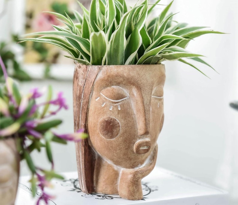 Hand-painted Face Planter: Unique Resin Succulent Pot With Drainage - Etsy