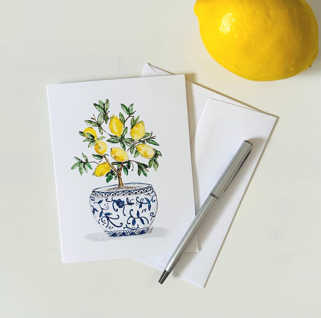 Lemon Tree Watercolor Illustrated Notecard Set - Etsy