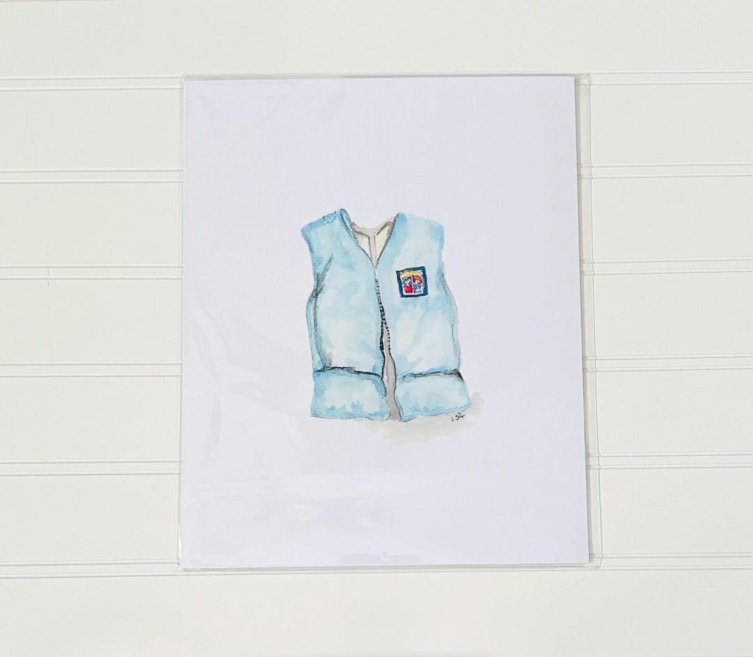 Watercolor Illustrated 8x10 Light Blue Life Vest Art Print - Etsy
