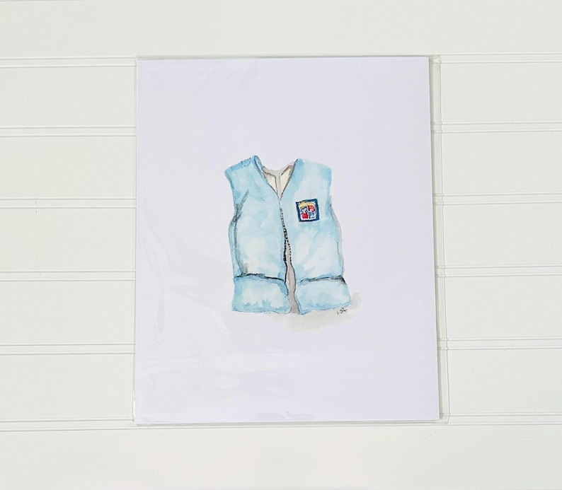 Watercolor Illustrated 8x10 Light Blue Life Vest Art Print - Etsy