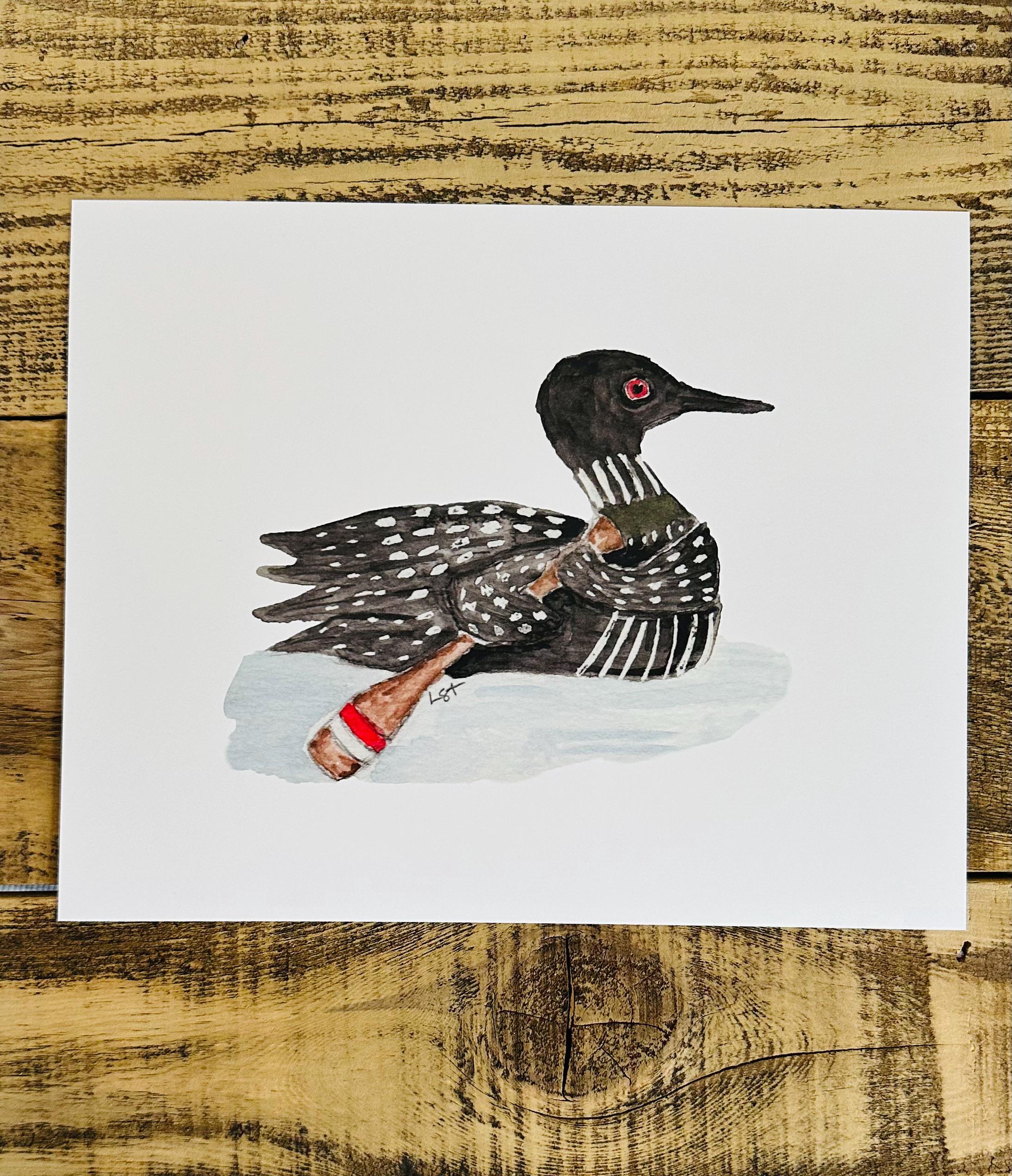 Watercolor Illustrated 8x10 Loon With Paddle Art Print - Etsy