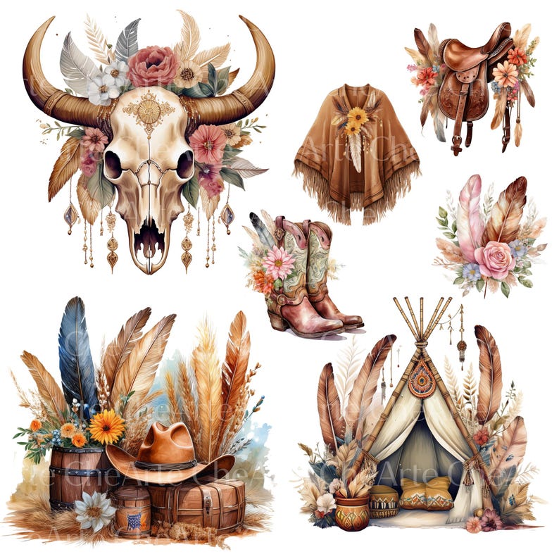 Boho Cowgirl Clipart Set: Western Rodeo Graphics (digital Download) - Etsy