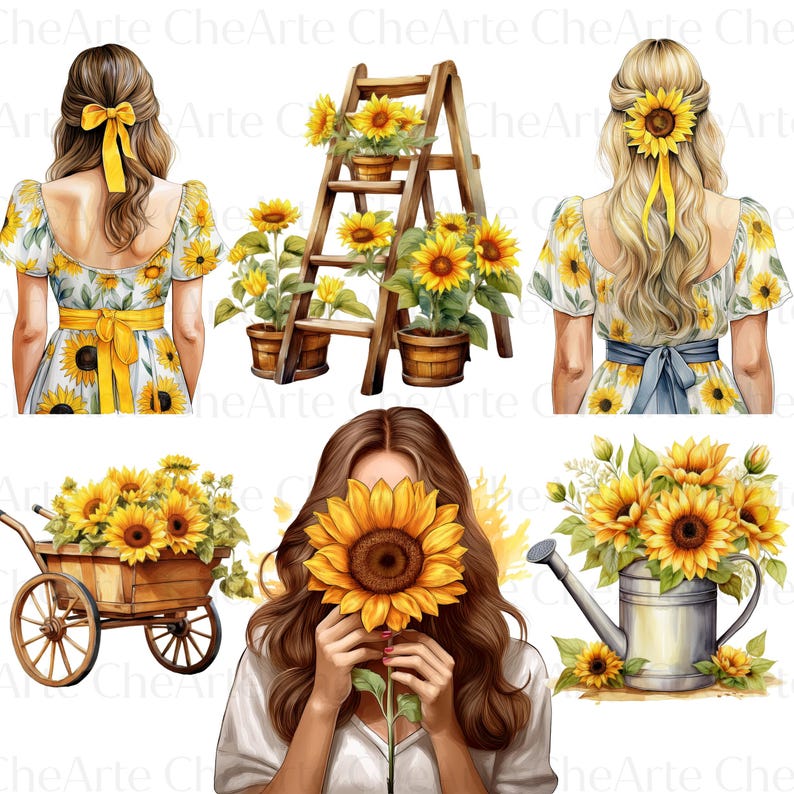 Watercolor Sunflower Clipart Set: Summer Cardmaking Graphics (digital ...