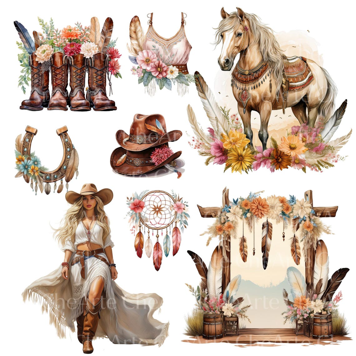 Boho Cowgirl Clipart Set: Western Rodeo Graphics (digital Download) - Etsy