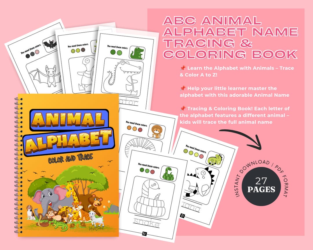 Animal Alphabet Tracing & Coloring Worksheets: Educational Printable ...