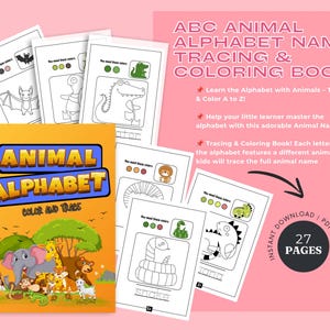 Animal Alphabet Tracing & Coloring Worksheets: Educational Printable ...