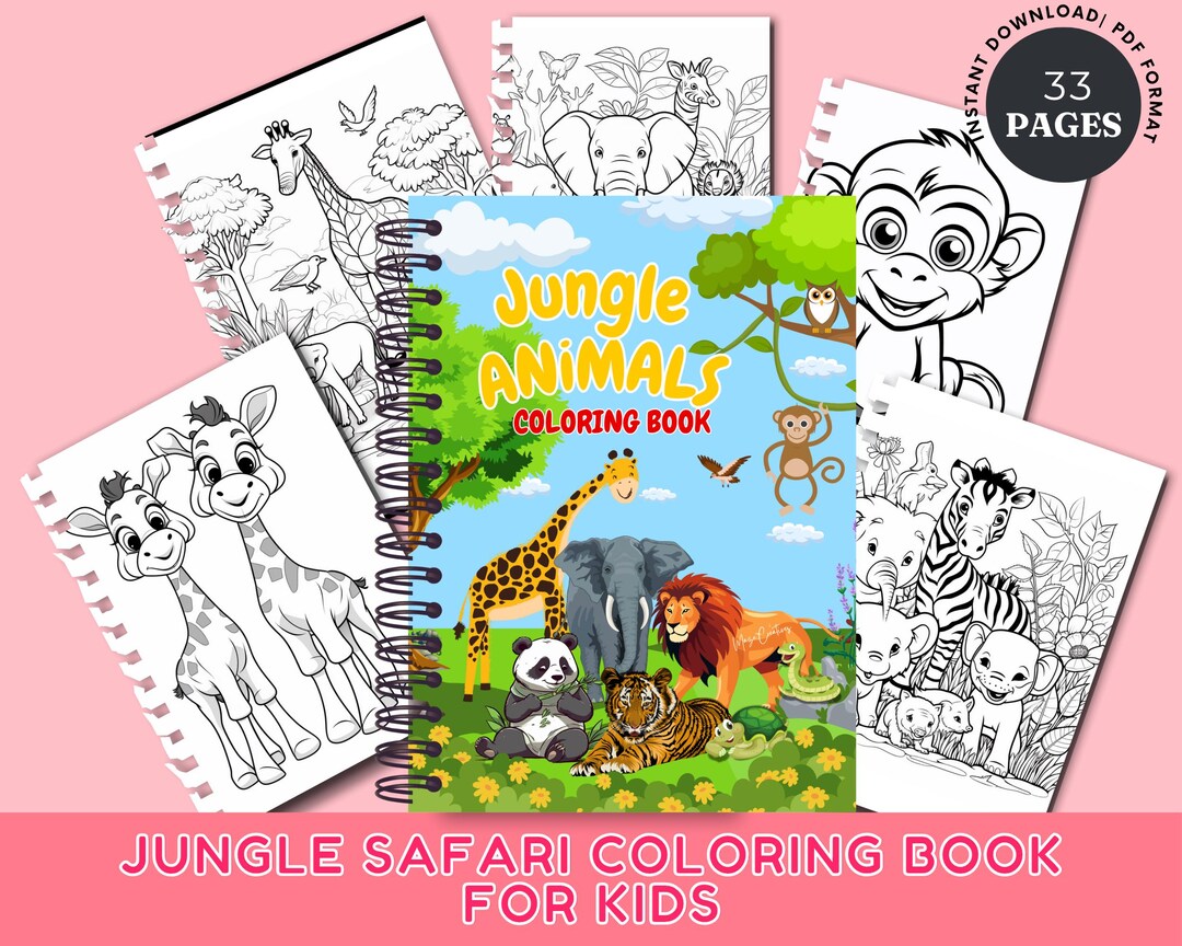 Jungle Animals Coloring Book for Kids Printable Activity Pages With ...