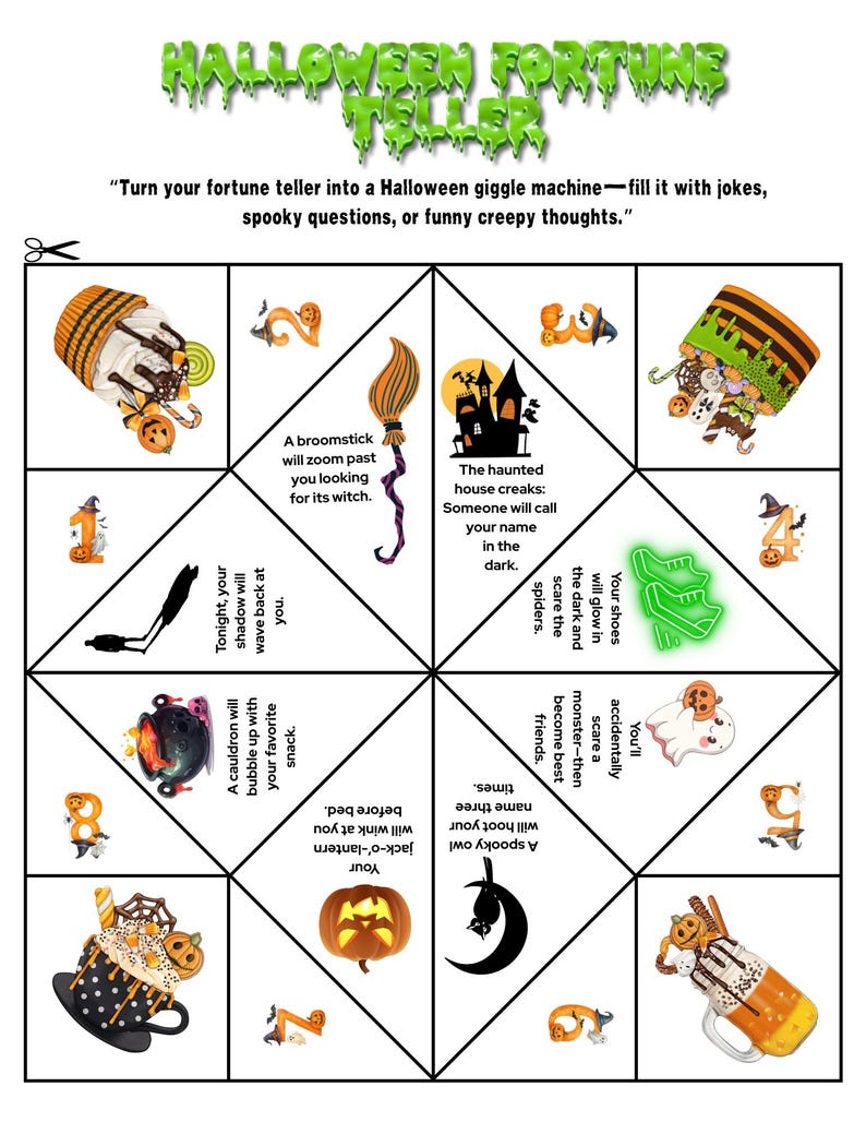 Halloween Fortune Teller Game: Printable Party Activity (PDF Download 8 ...
