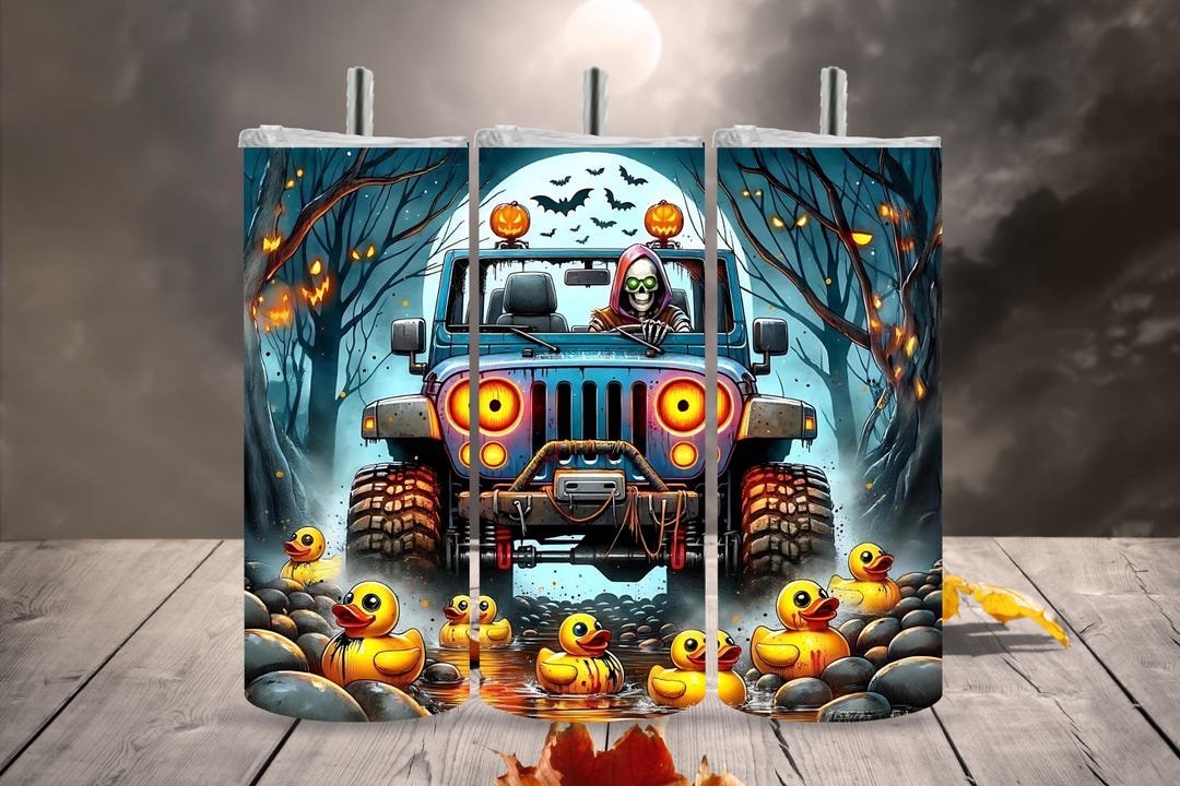 Skeleton Driving 4x4 Tumbler Wrap 20oz Skinny Sublimation PNG Halloween ...