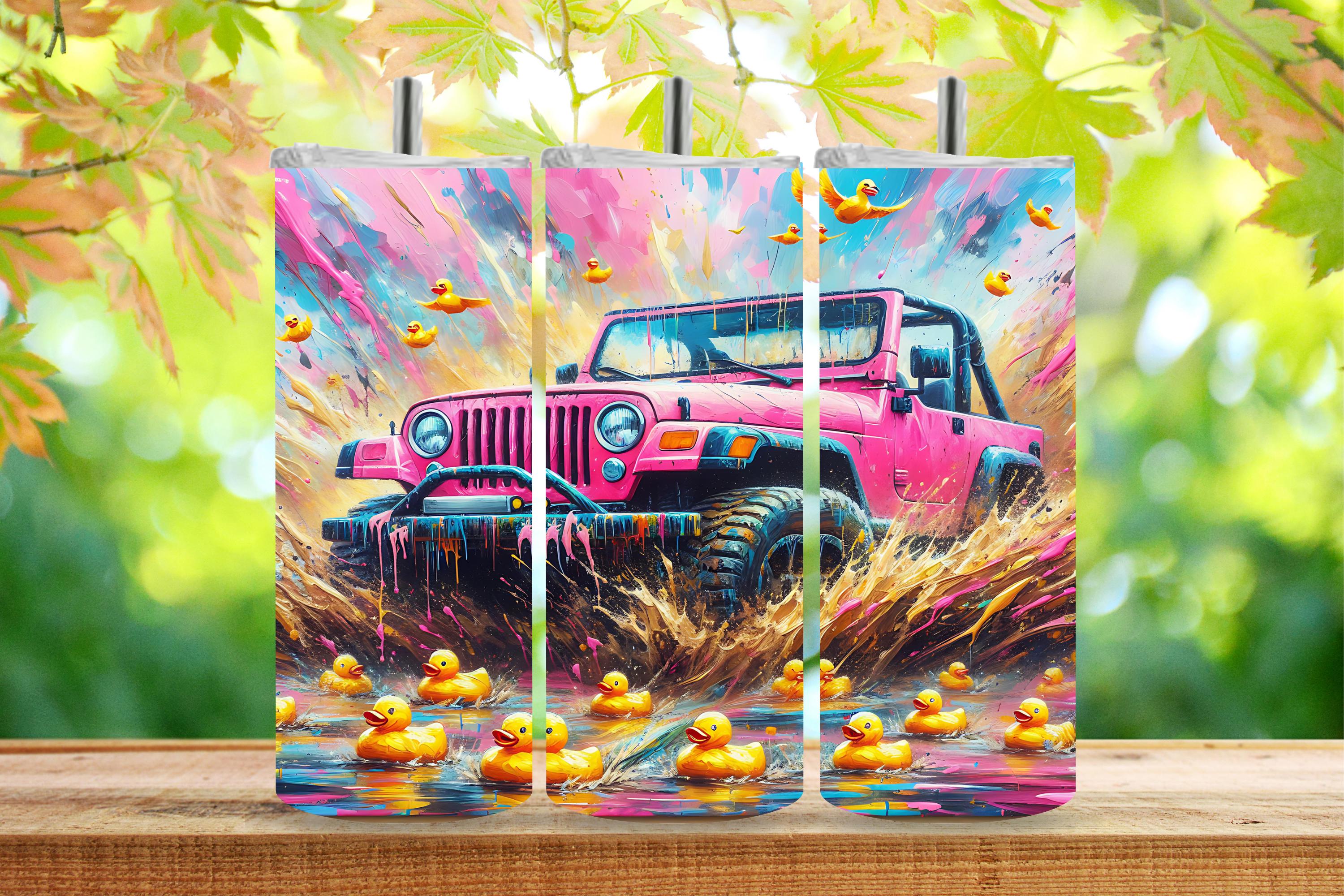 Pink Jeep & Rubber Duck Tumbler Wrap PNG 20oz Skinny Sublimation Design ...