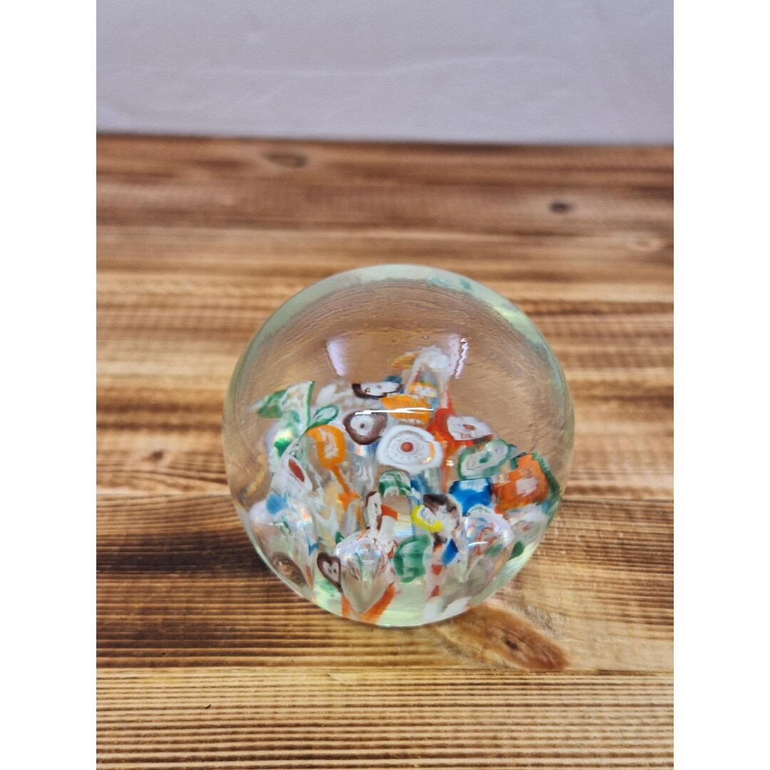 Art Glass Paperweight Handblown Multicolor Millefiori Stickered JAPAN 2 ...