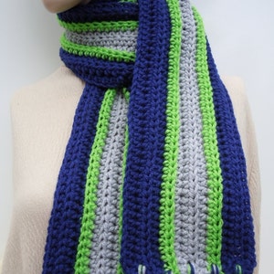 Football Team Inspired Sports Scarf, Blue Lime Green Lighter Gray Scarf ...