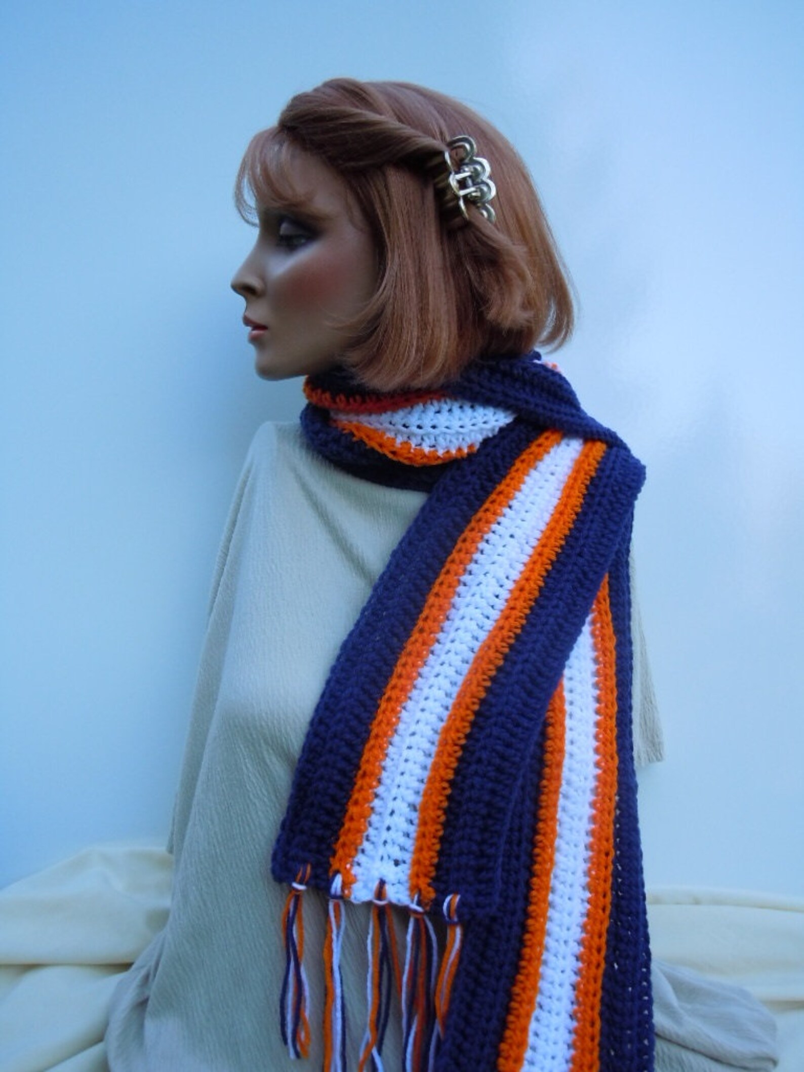 Sports Team Inspired Sports Scarf Navy Blue Orange White - Etsy