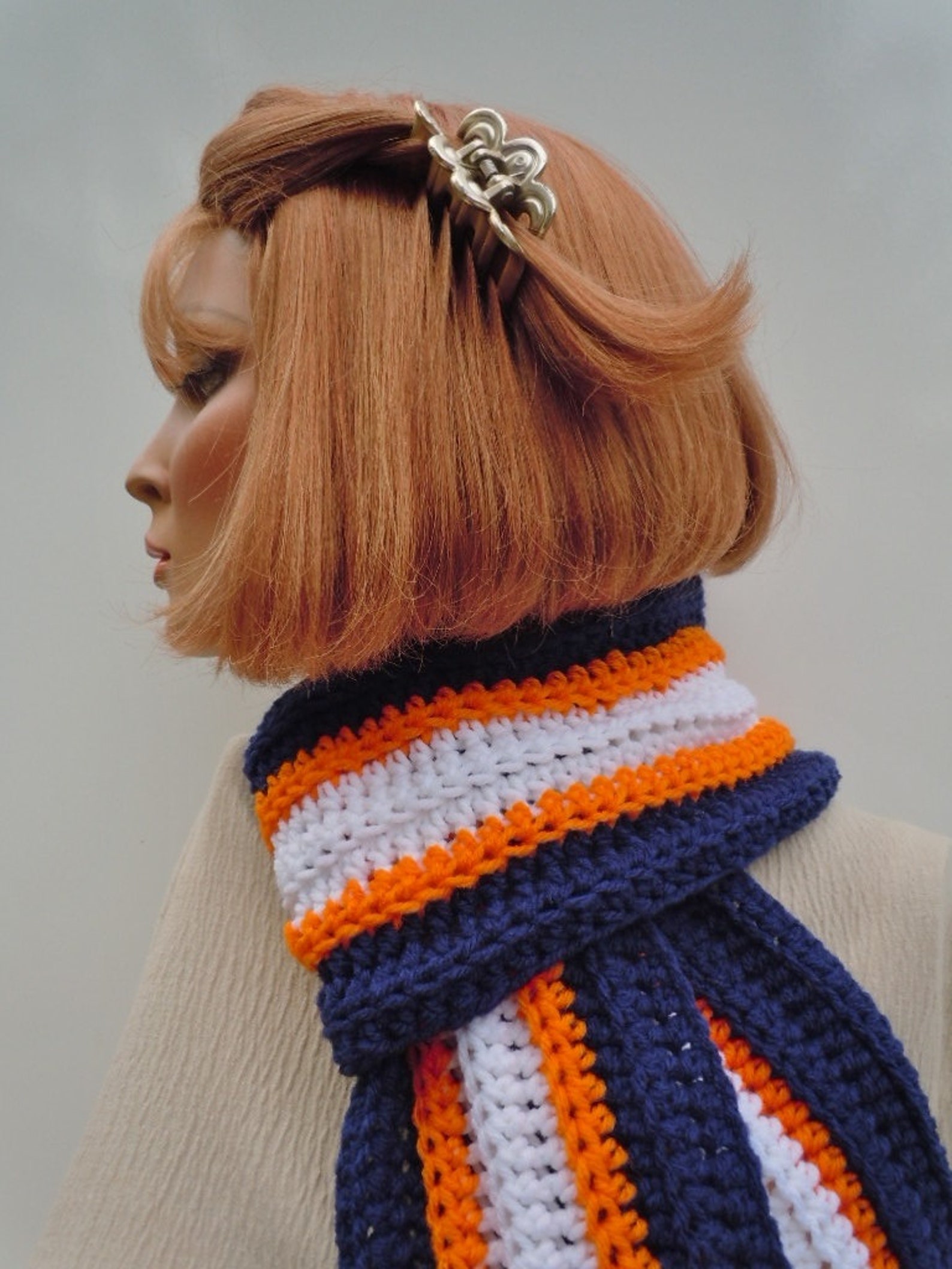 Sports Team Inspired Sports Scarf Navy Blue Orange White - Etsy