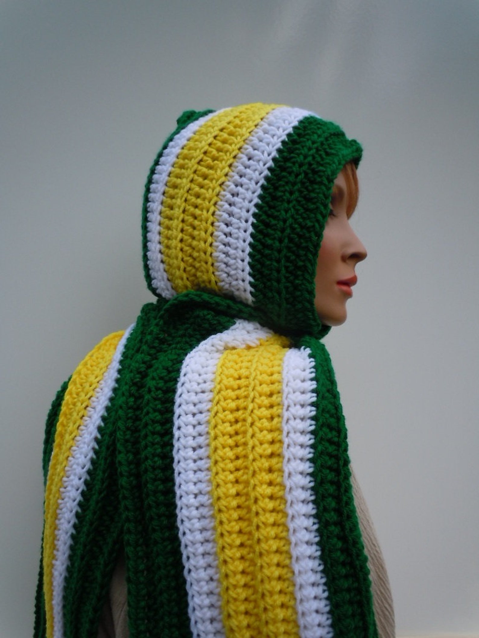 Sport Team Colors Hooded Scarf Green Yellow White Scarf Team - Etsy