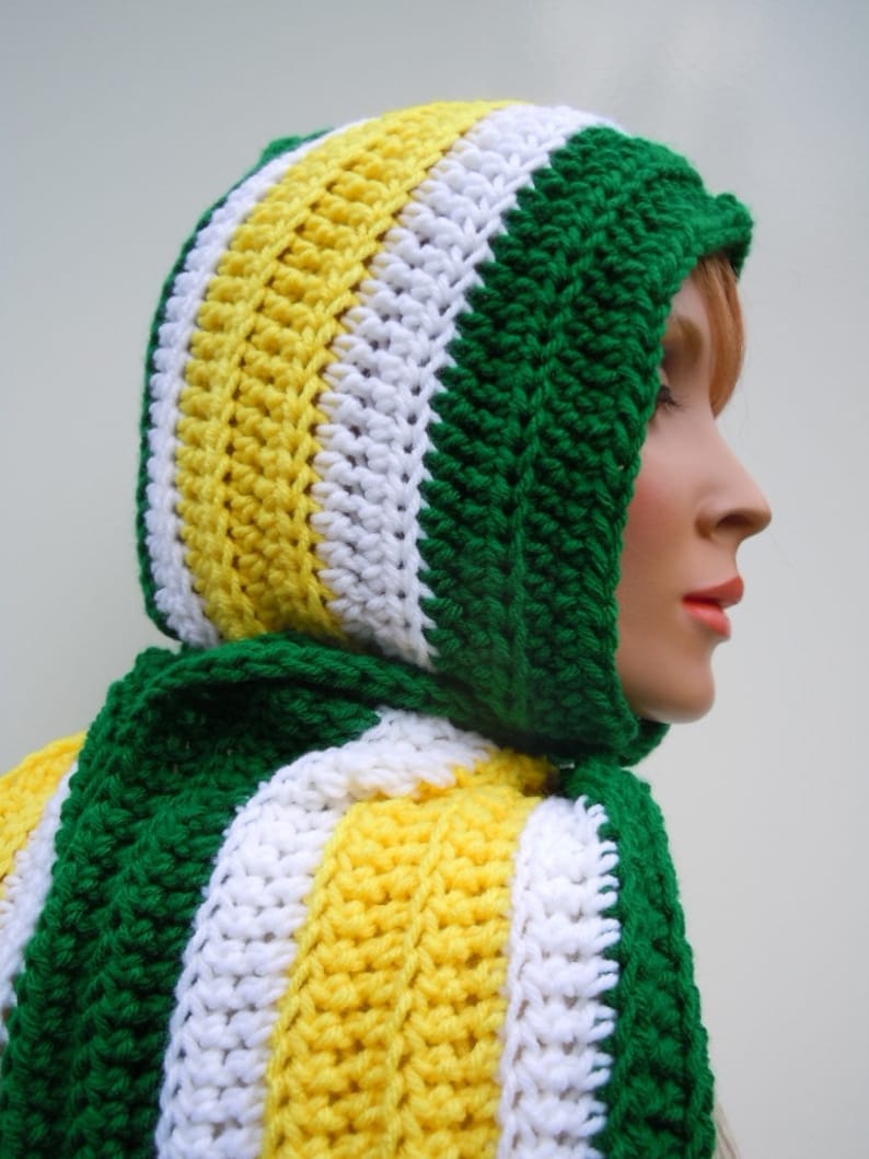 Sport Team Colors Hooded Scarf Green Yellow White Scarf Team - Etsy