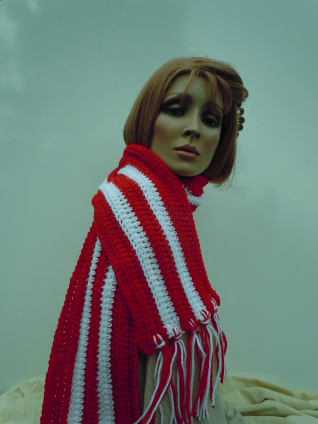 Cherry Red Scarf, Red and White Scarf, Bright Red White Scarf ...