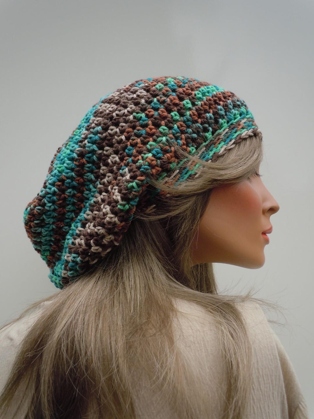 Dreadlock Tam, Rasta Tam Cap, Hippie Hat, Bag Hat, Aqua and Brown ...