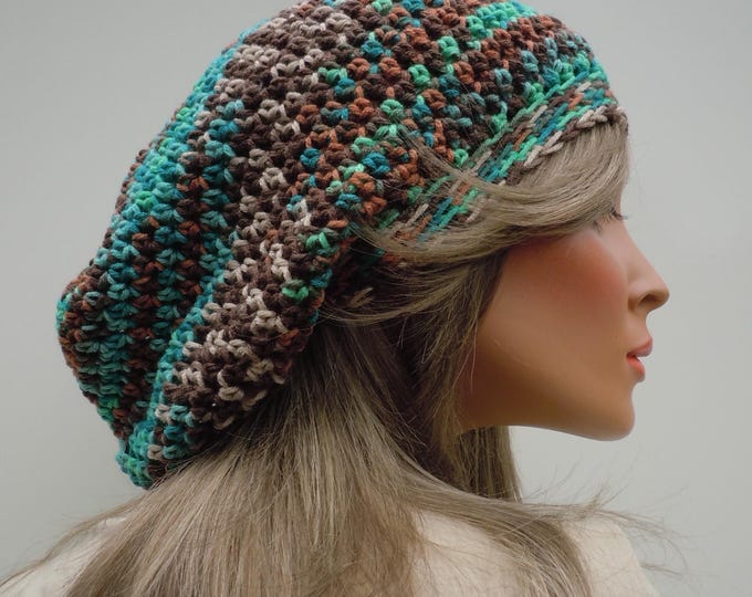 Dreadlock Tam, Rasta Tam Cap, Hippie Hat, Bag Hat, Aqua and Brown ...