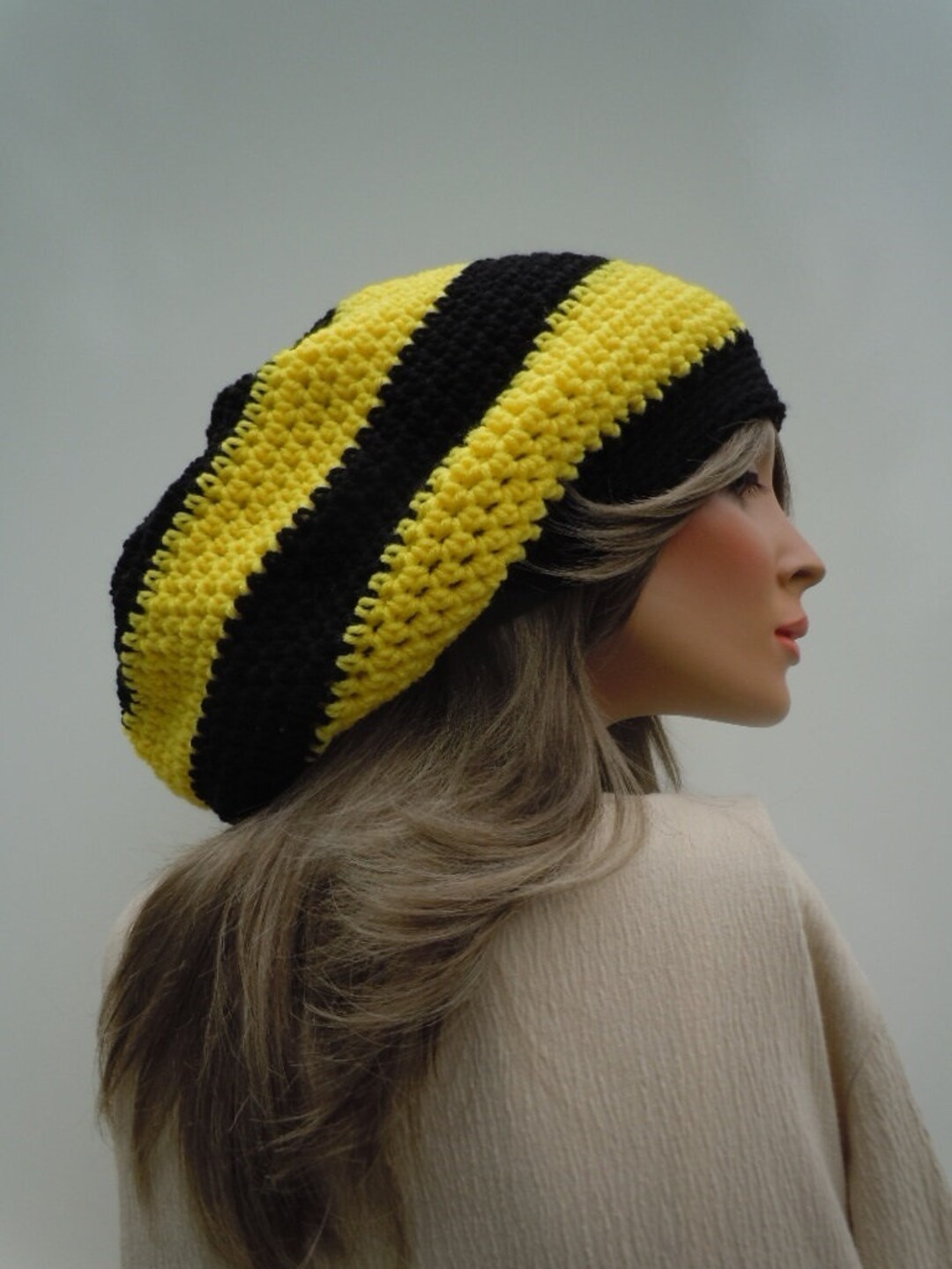 Yellow and Black Hat, Black Yellow Hat, Yellow and Black Tam, Dreadlock ...