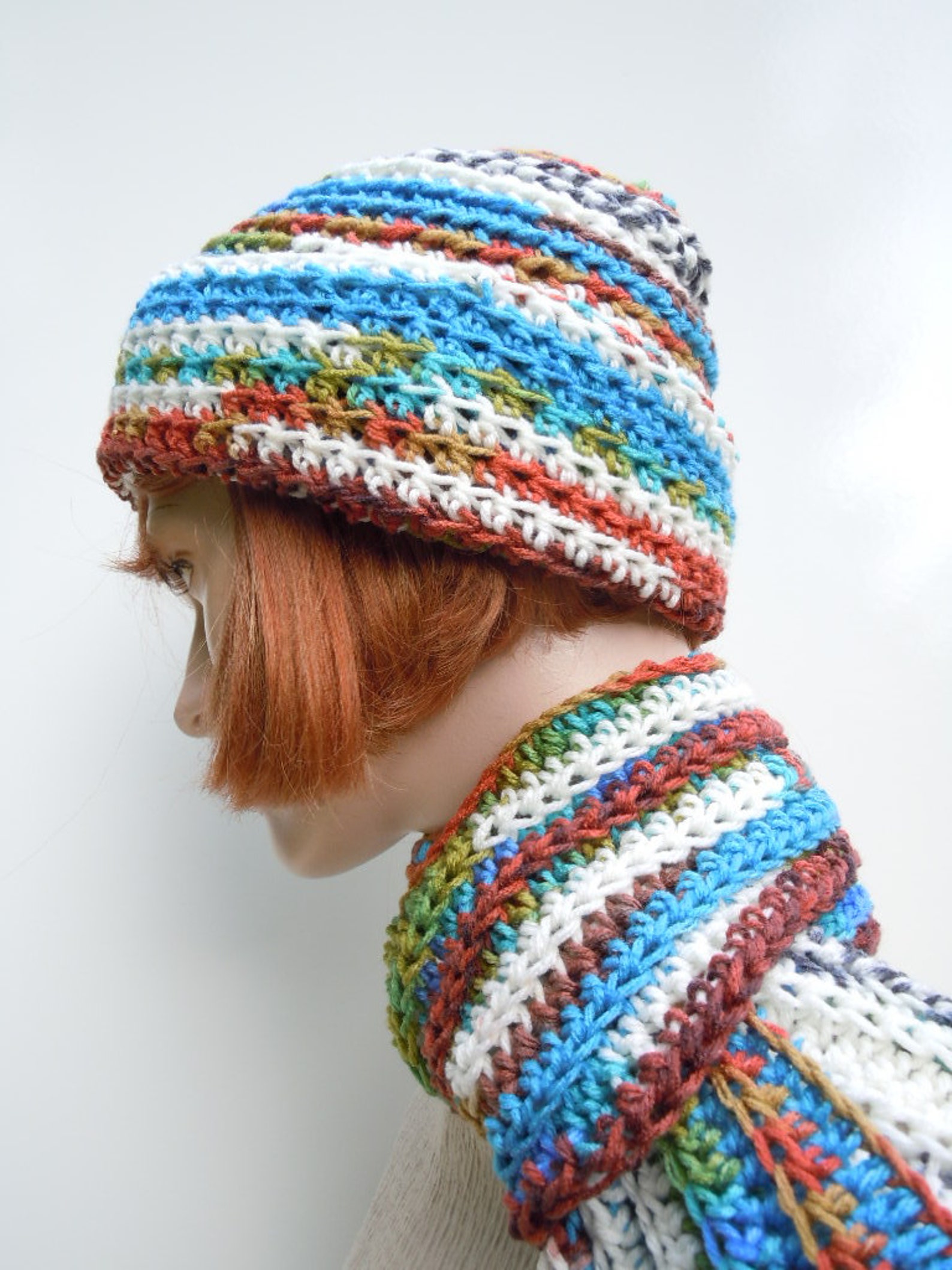 Hat and Scarf Set, Bright Mexican Peruvian Colors Slouch Hat and Scarf ...