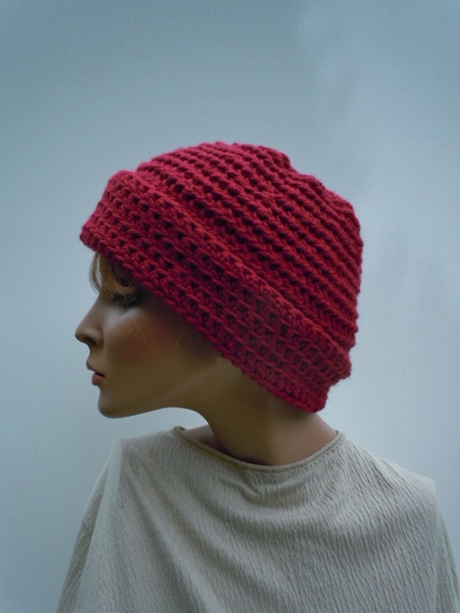Ponytail Hat, Messy Bun Hat, Cranberry Red Hat, Hat for Long Hair ...