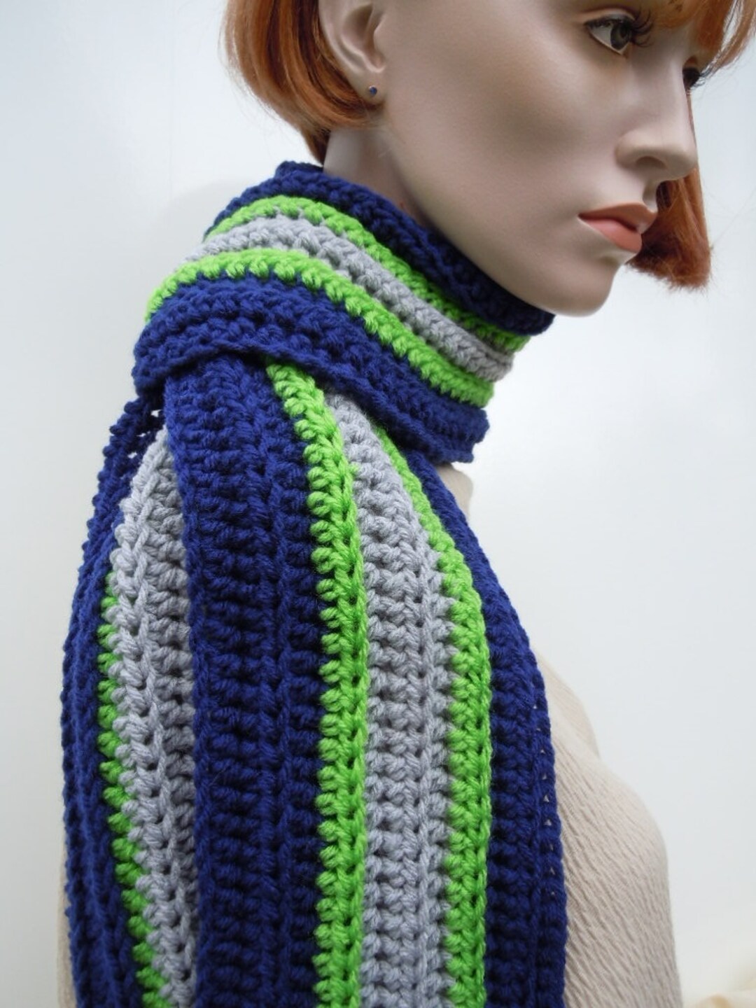 Football Team Inspired Sports Scarf, Blue Lime Green Lighter Gray Scarf ...