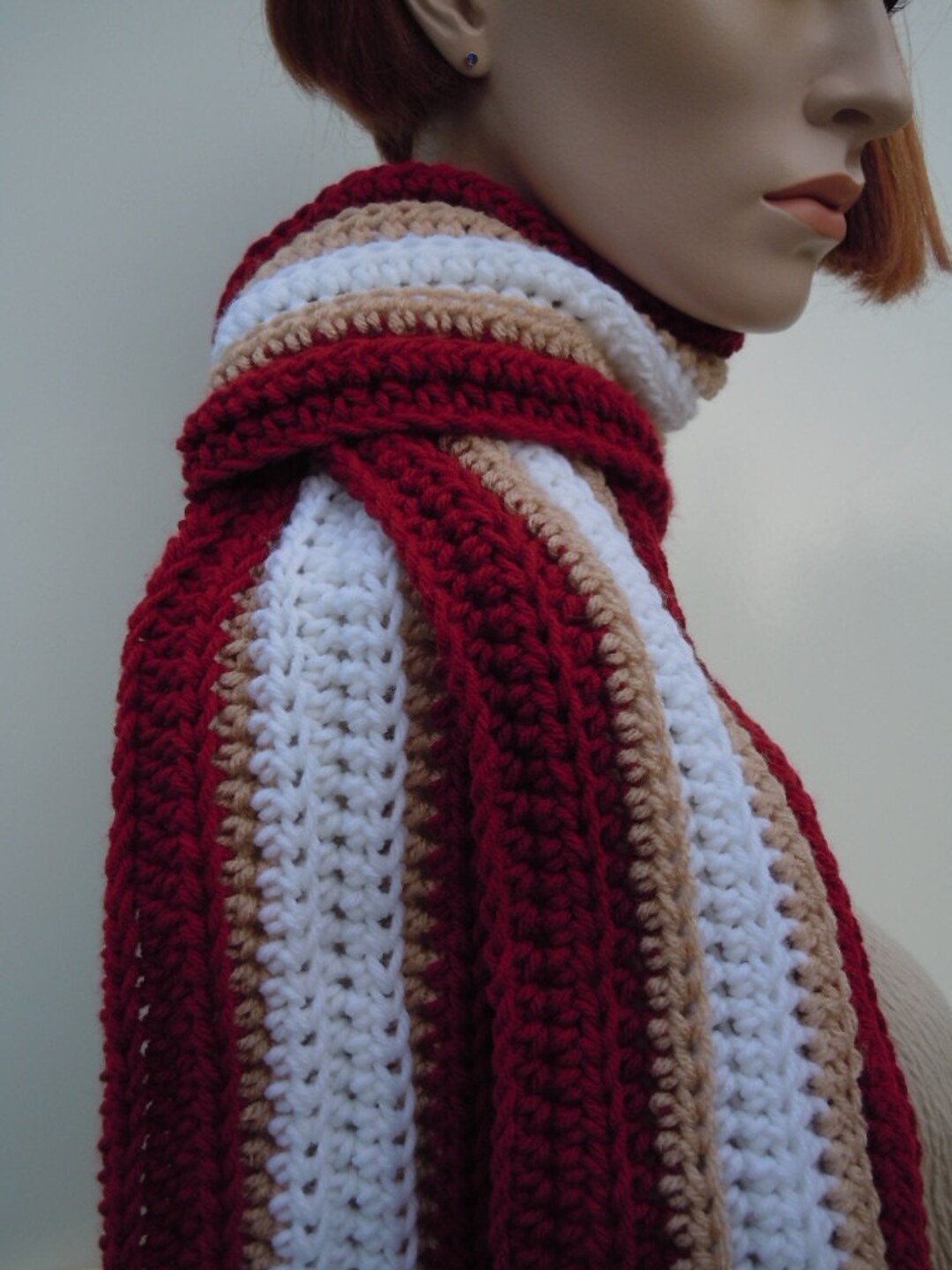 Foorball Team Inspired Scarf, Deep Red Gold and White Scarf, Sports ...